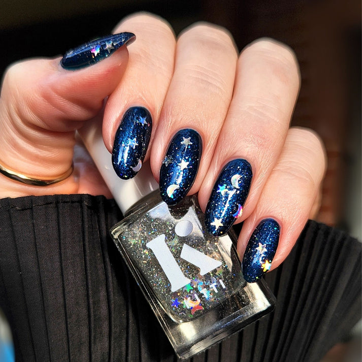 Holographic Star & Moon Glitter Nail Polish Topper | Kitti Nails