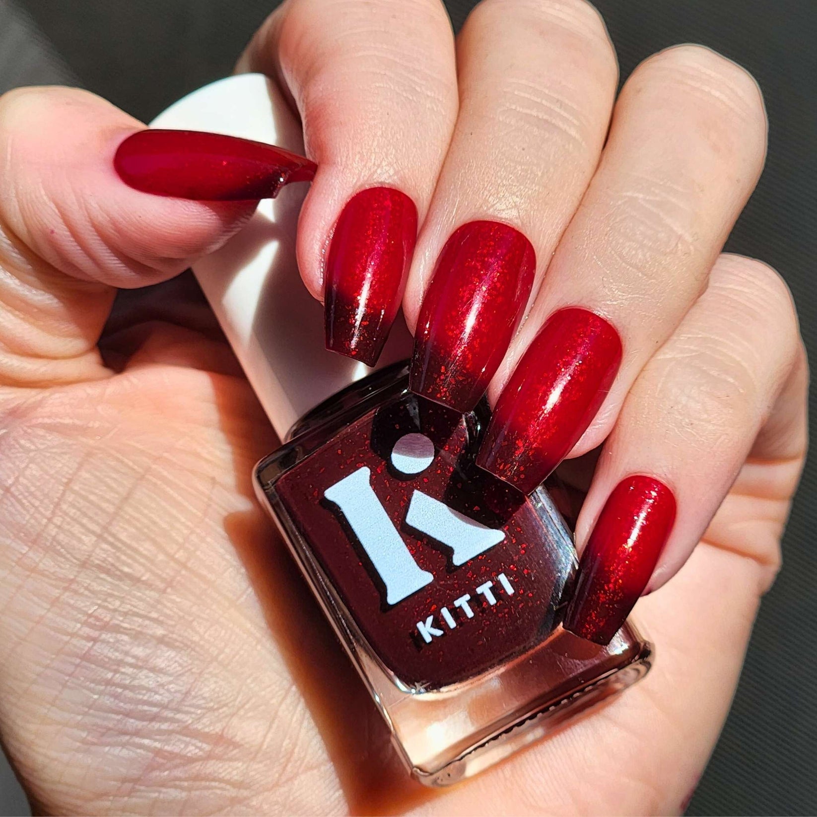 Thermal Bold Red to Burgundy Nail Polish with Gold Micro Flakes – Kitti ...