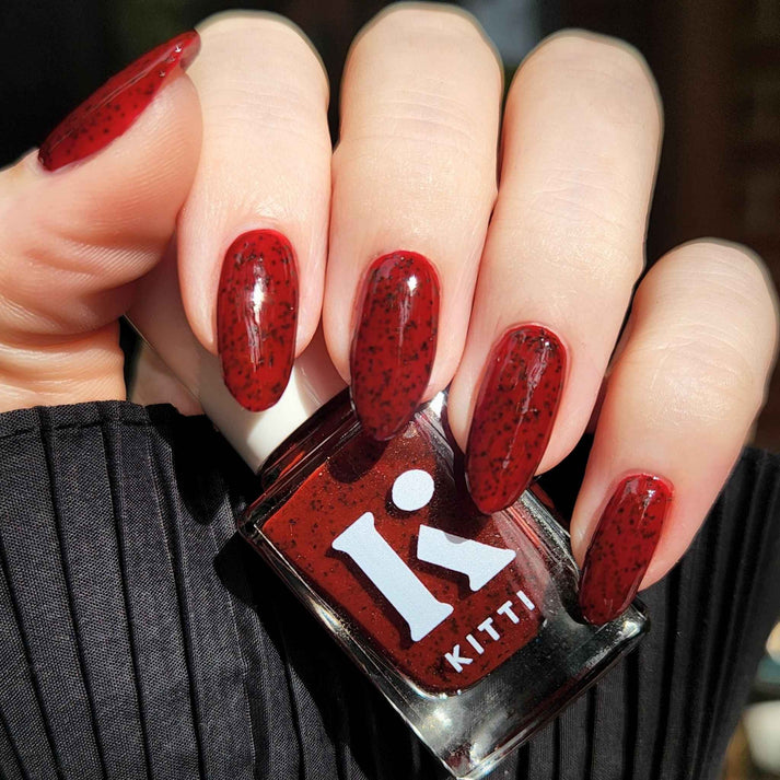 Blood Red Jelly Nail polish with Black Flakes | Kitti Nails