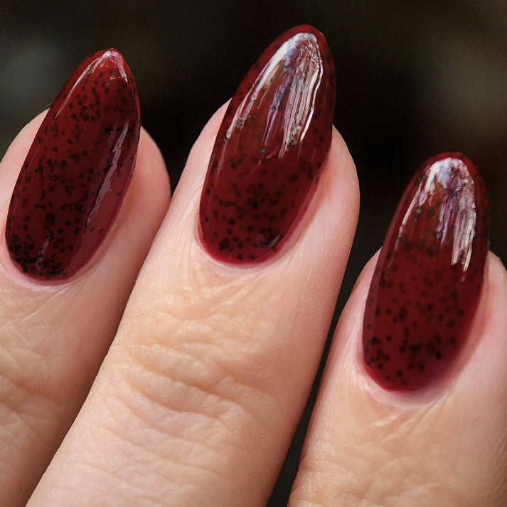Blood Red Jelly Nail polish with Black Flakes | Kitti Nails
